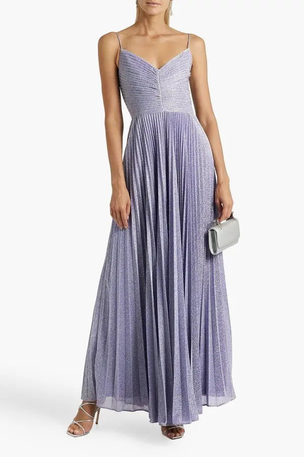 Halston Maycee Pleated Metallic Jersey Gown In Lavender - 55% Off |  Editorialist