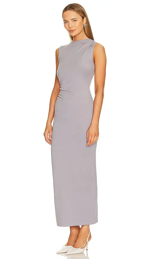 grey maya dress Sndys. X Maya Ruched Midi Dress In Grey In Stone - 24% Off