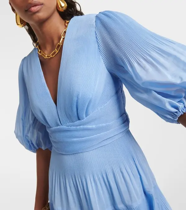 zimmermann pleated chiffon midi dress Zimmermann Pleated Chiffon Midi Dress In Blue - 30% Off