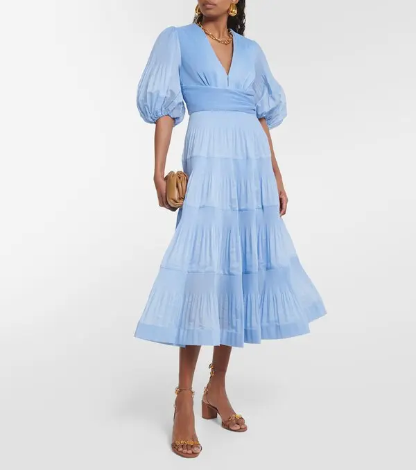 zimmermann blue pleated dress Zimmermann Luna Asymmetrical Pleated Dress
