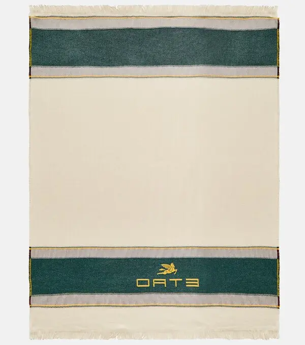 Etro Logo Embroidered Wool And Cashmere Throw