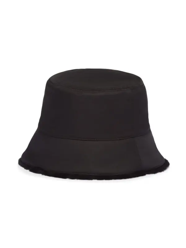 Prada Shearling Bucket Hat With Triangle Logo