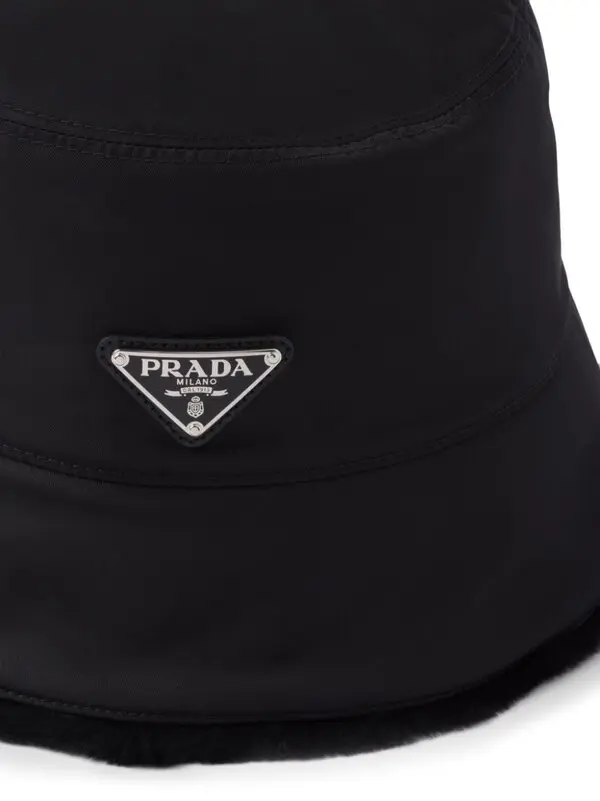 Prada Shearling Bucket Hat With Triangle Logo