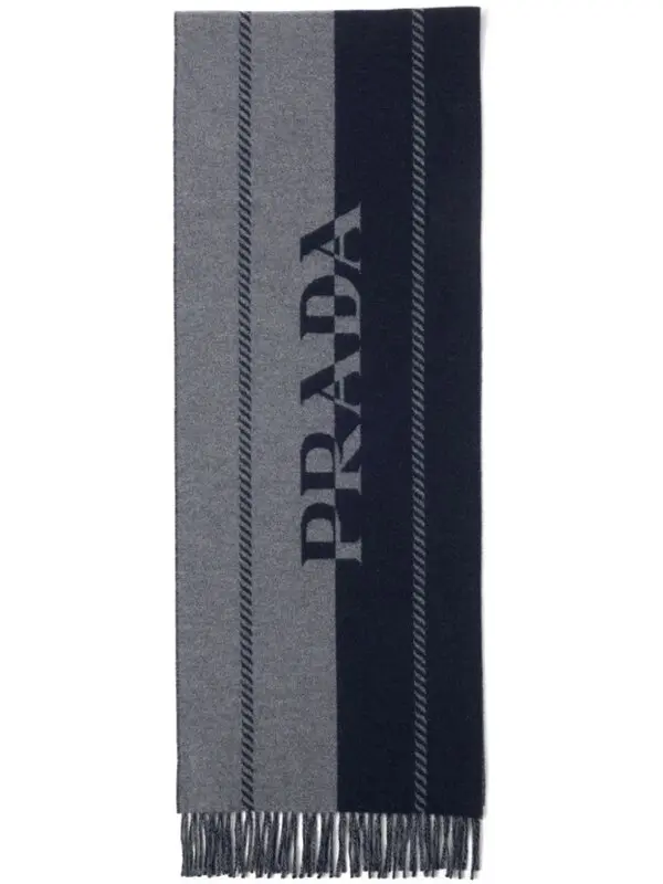 Prada Logo-jacquard Wool Scarf - Grey