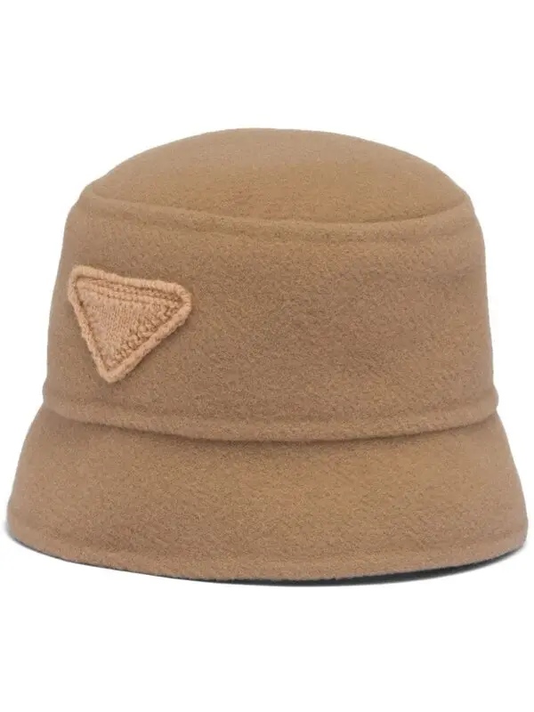 Prada Triangle-logo Velour Bucket Hat - Neutrals