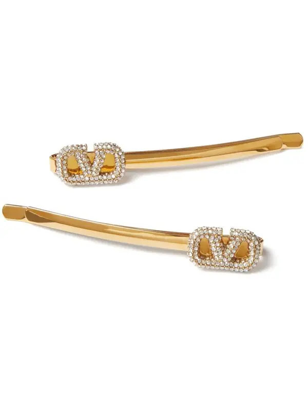 Valentino Garavani Vlogo Signature Crystal Hair Clips - Gold