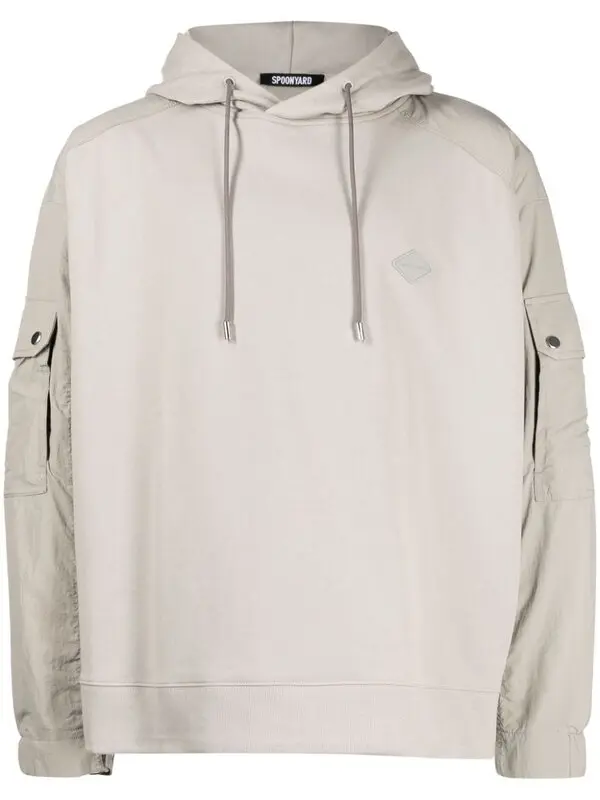 SPOONYARD Logo-appliqué Panelled Hoodie - Neutrals
