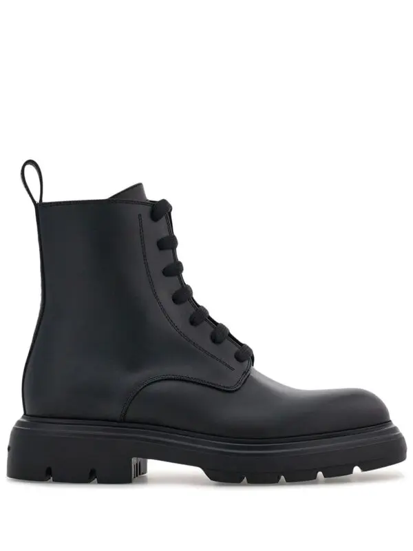 FERRAGAMO Leather Combat Boots - Black