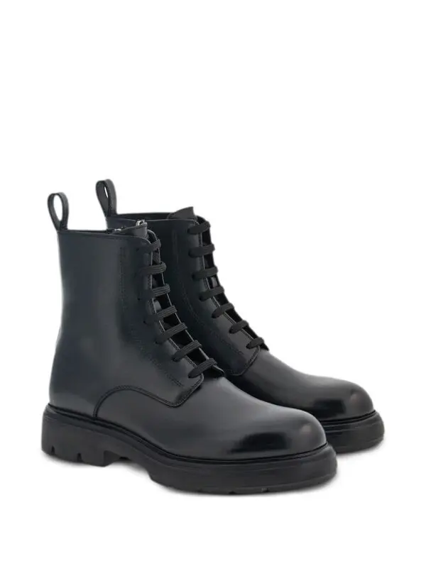 FERRAGAMO Leather Combat Boots - Black