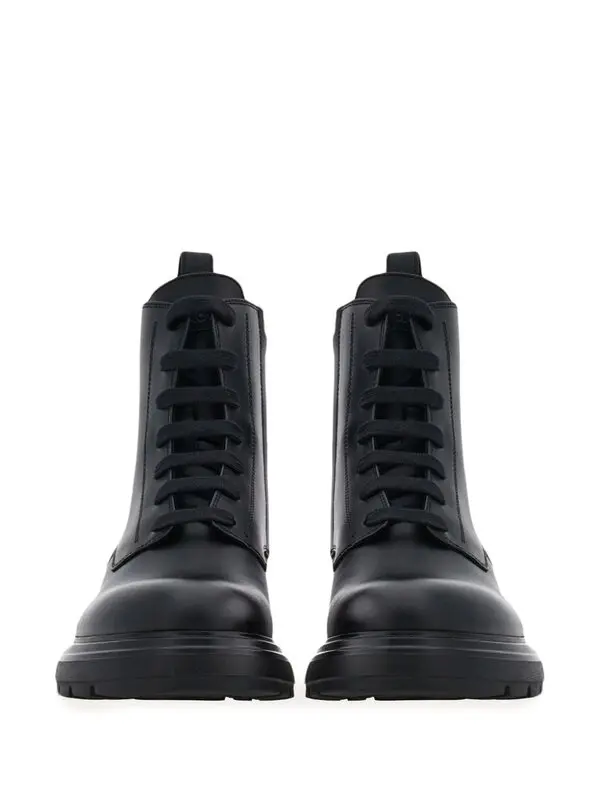 FERRAGAMO Leather Combat Boots - Black
