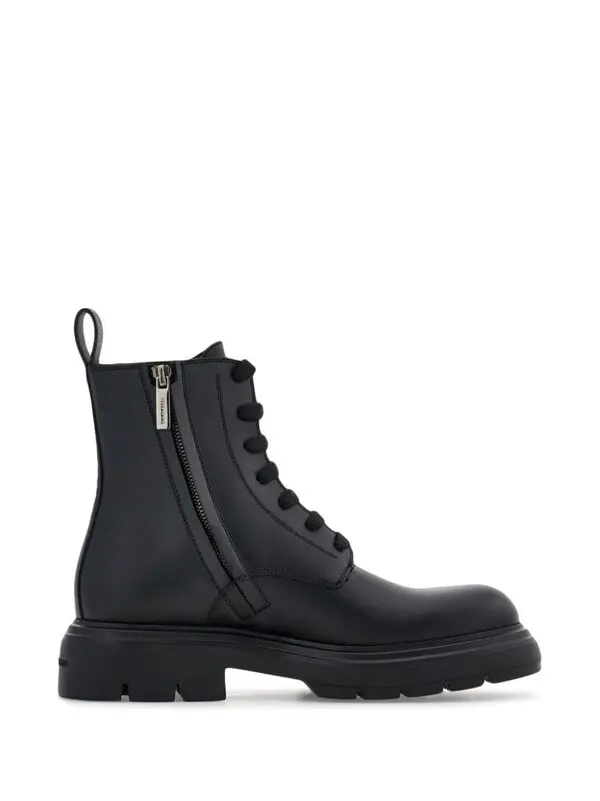 FERRAGAMO Leather Combat Boots - Black