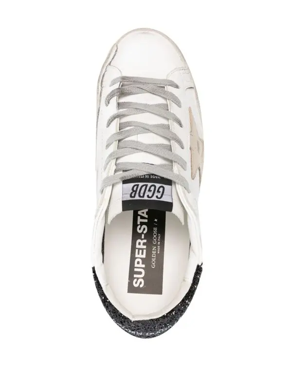 GOLDEN GOOSE Super-star Trainers With Gold Star And Black Glitter Heel Tab
