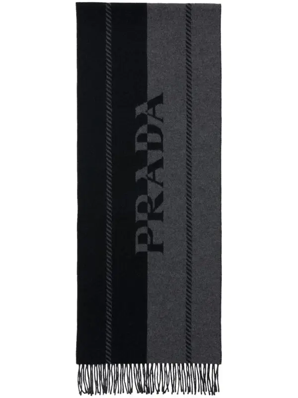 Prada Logo-jacquard Wool Scarf - Grey