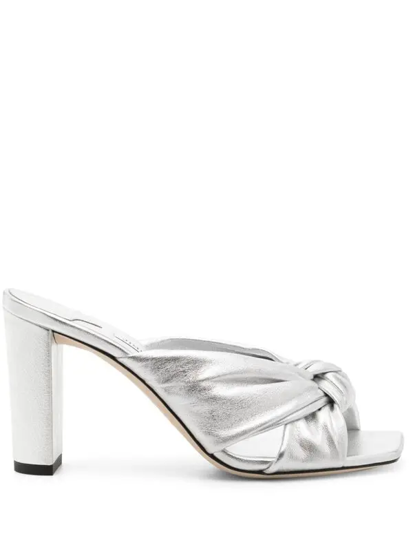 JIMMY CHOO 85mm Avenue Metallic Leather Sandals - Silver