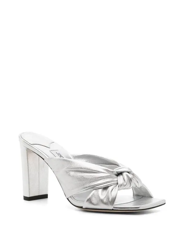 JIMMY CHOO 85mm Avenue Metallic Leather Sandals - Silver