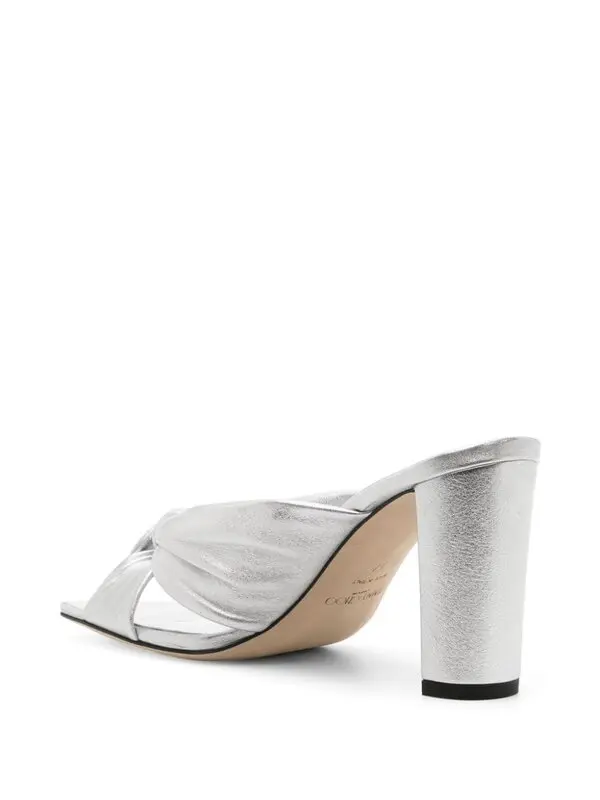 JIMMY CHOO 85mm Avenue Metallic Leather Sandals - Silver