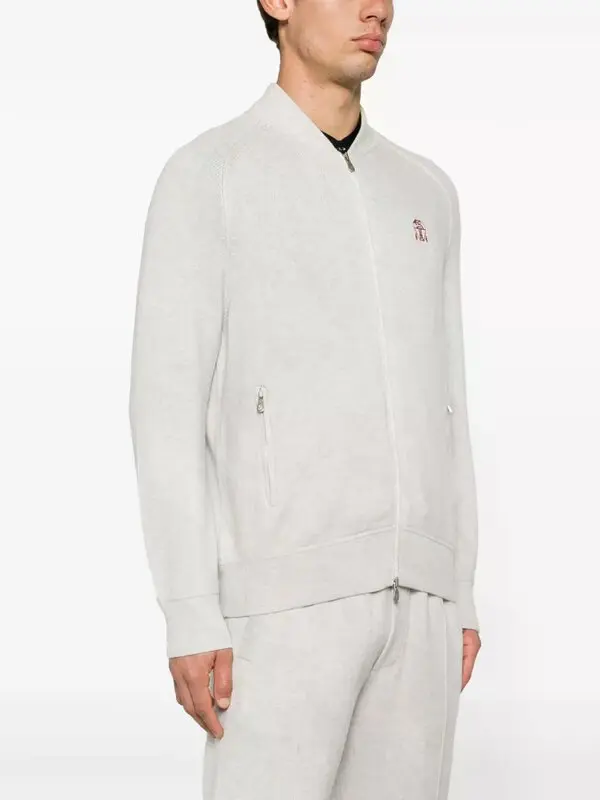 Brunello Cucinelli Cashmere Cardigan With Embroidered Logo - Grey