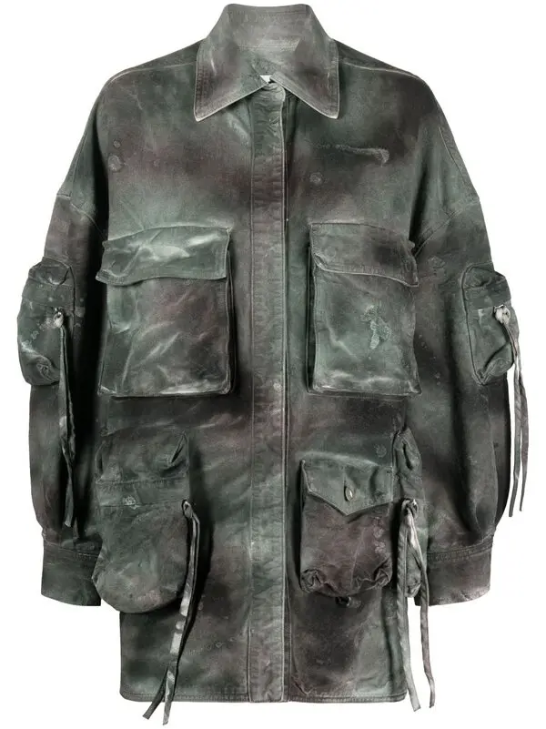 Attico Fern Distressed Denim Jacket - Green