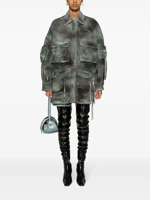 Attico Fern Distressed Denim Jacket - Green