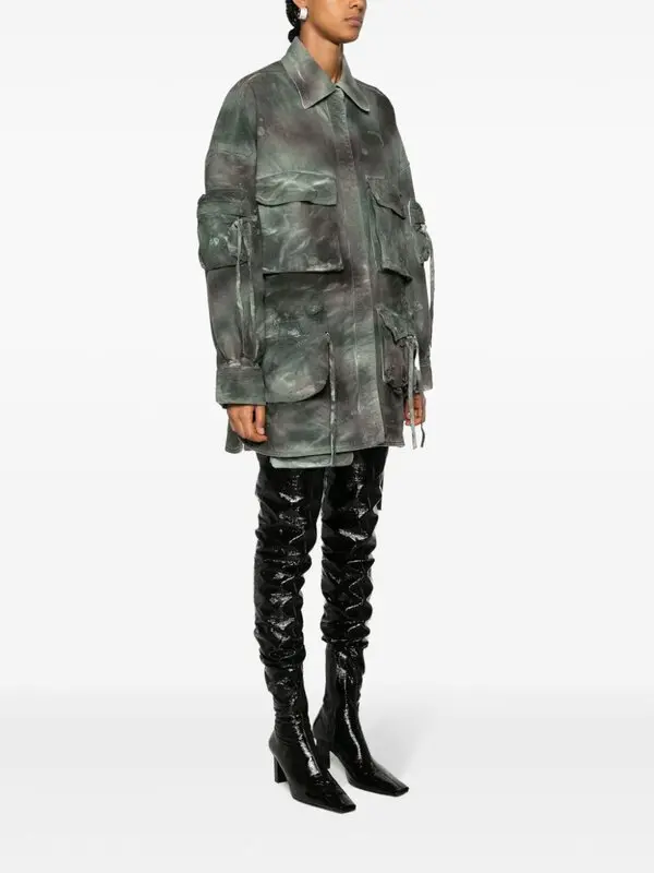 Attico Fern Distressed Denim Jacket - Green