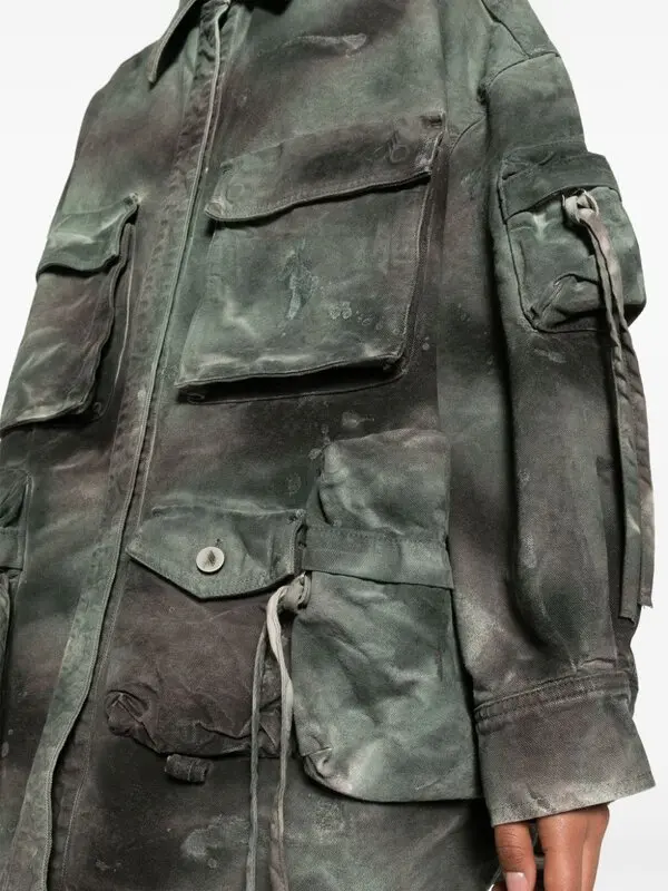 Attico Fern Distressed Denim Jacket - Green
