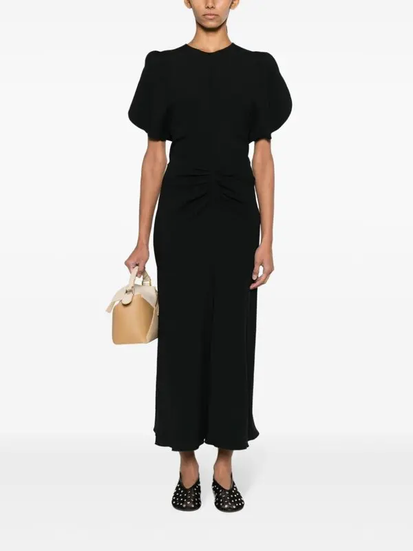 Victoria Beckham Ruched-waist Crepe Midi Dress - Black