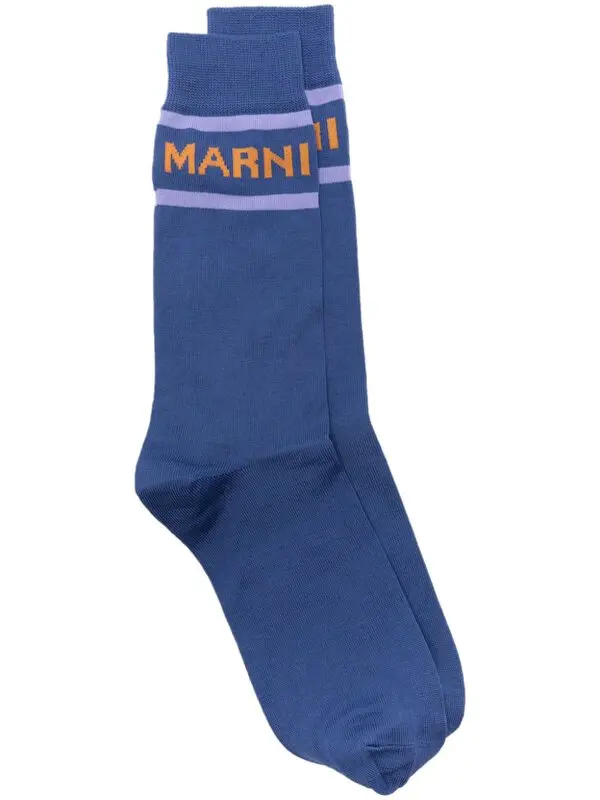 Marni Logo Intarsia Fine-ribbed Socks - Blue