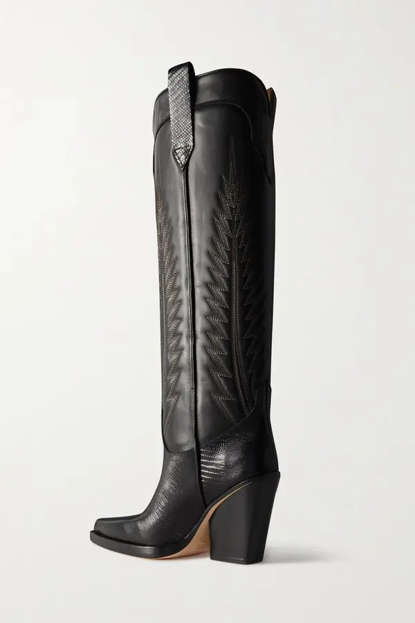 paris texas - El Dorado Embroidered Snake-Effect Leather Cowboy Boots