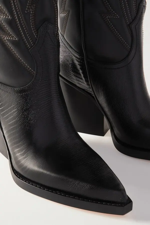 paris texas - El Dorado Embroidered Snake-Effect Leather Cowboy Boots