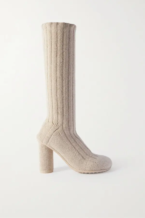 Bottega Veneta Atomic Ribbed-knit Knee-high Boots - Neutrals