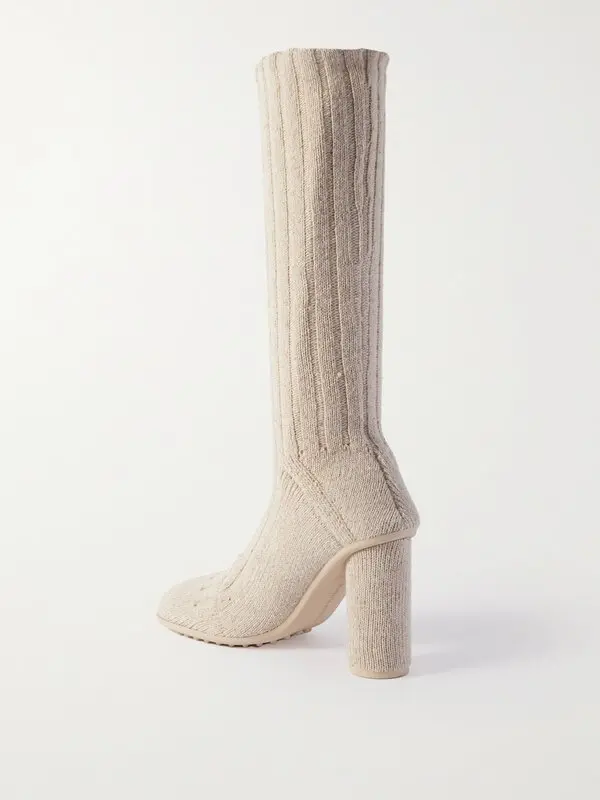 Bottega Veneta Atomic Ribbed-knit Knee-high Boots - Neutrals