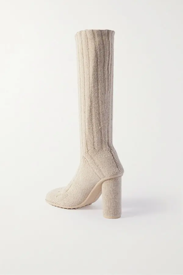 Bottega Veneta Atomic Ribbed-knit Knee-high Boots - Neutrals