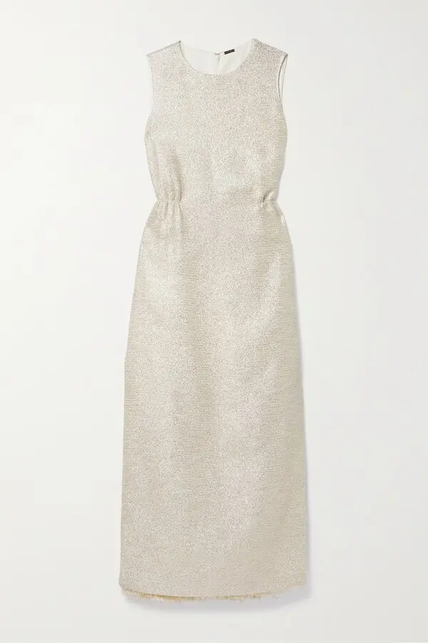 Adam Lippes Fringed Tweed Maxi Dress - Metallic