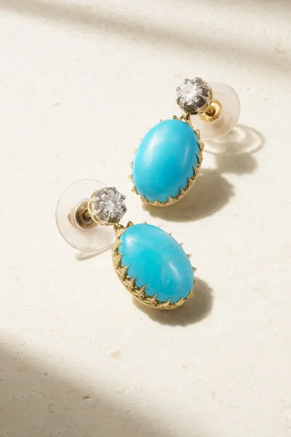 JENNA BLAKE 18-karat Turquoise And Diamond Earrings - Gold