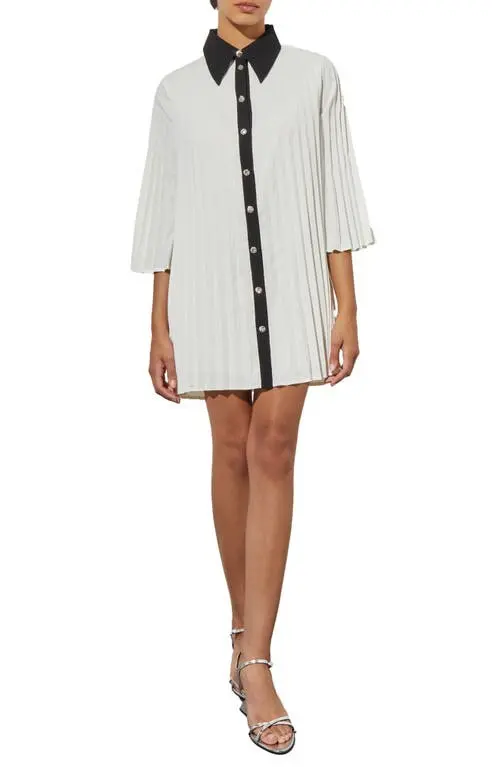 Ming Wang Pleated Mini Shirtdress - White/black