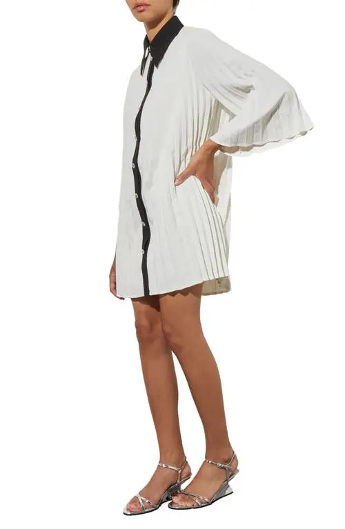 Ming Wang Pleated Mini Shirtdress - White/black