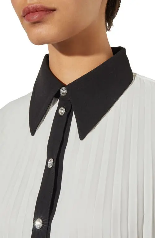 Ming Wang Pleated Mini Shirtdress - White/black