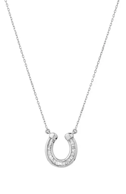 Adina Reyter Baguette Diamond Horseshoe Pendant Necklace - Silver