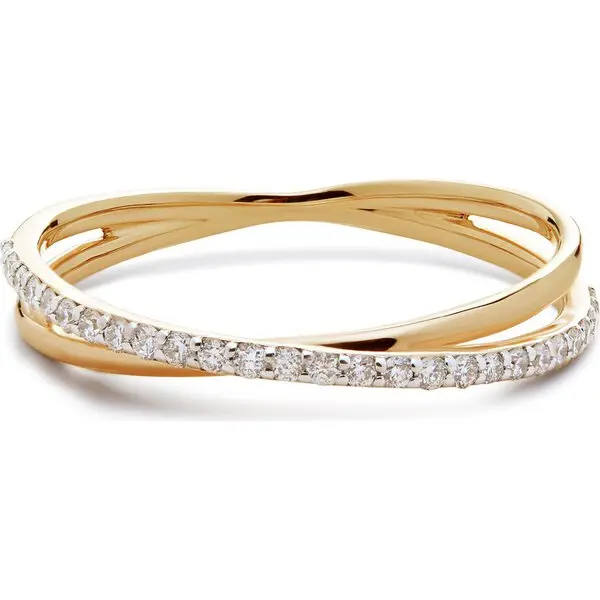 Monica Vinader 14k Gold Plated Diamond Crossover Ring - 14k Solid Gold