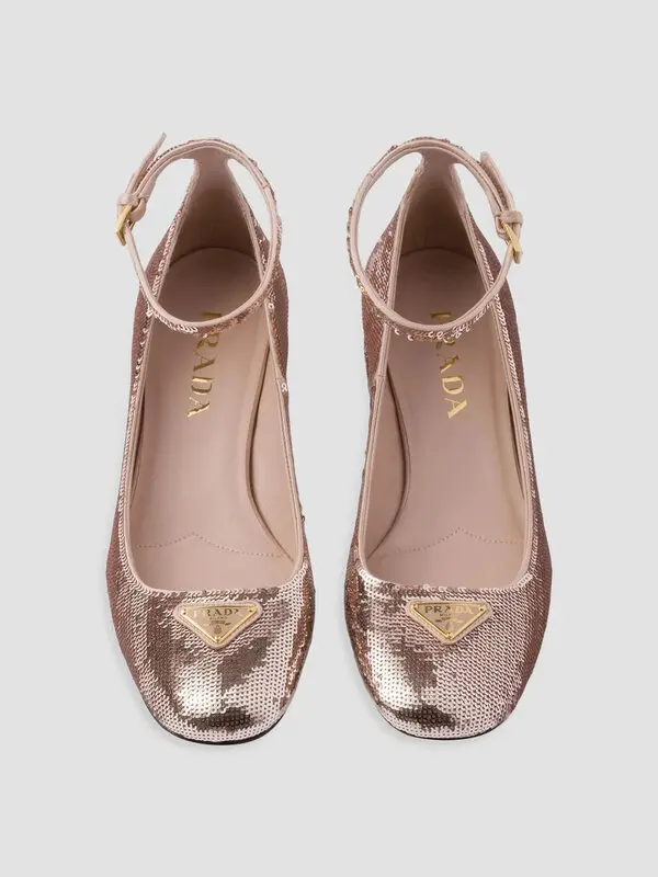 Prada Sequined Satin Pumps - Pink