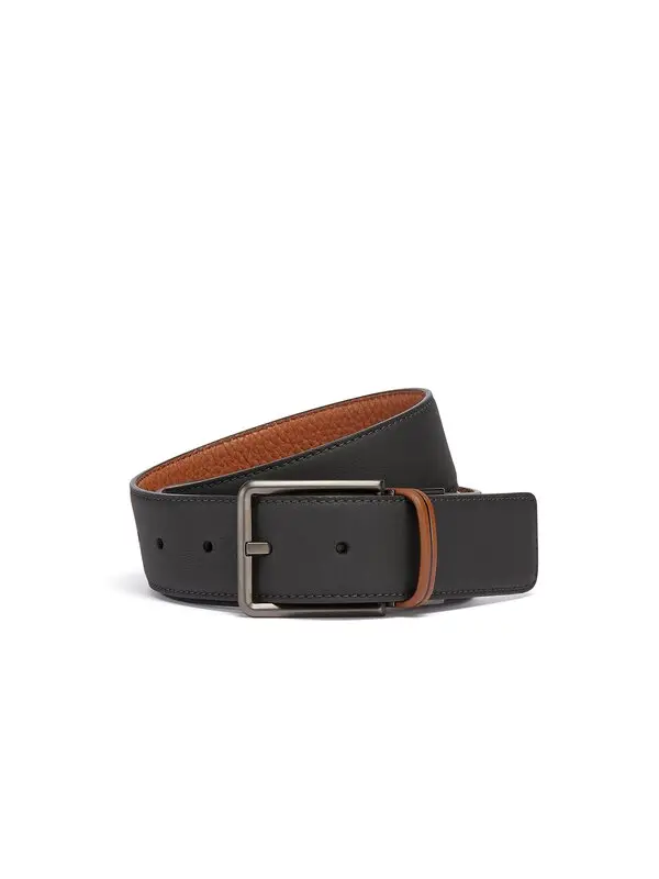 Zegna Reversible Leather Belt With Prisma Buckle - Black/foliage