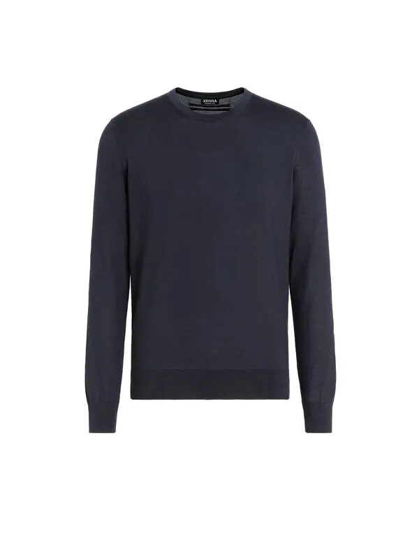 Zegna Cashseta Crewneck - Navy Blue Mélange