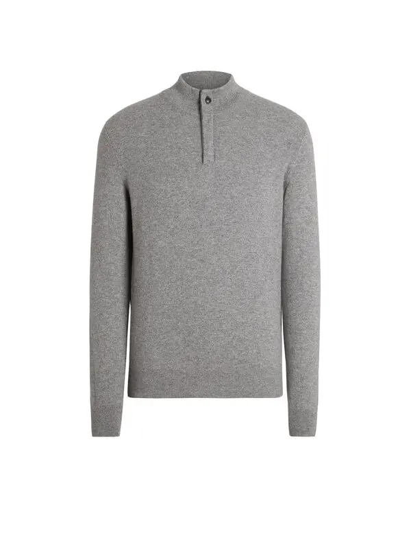 Zegna Oasi Cashmere Zip Mock Neck Sweater - Grey Mélange