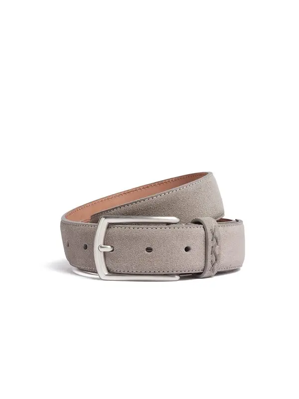 Zegna Suede Belt With Silver Tone Buckle - Grey Mélange