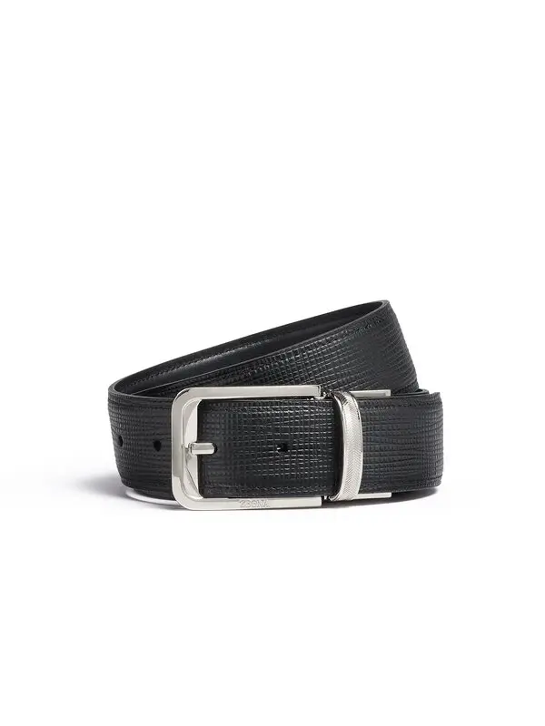 Zegna Reversible Engraved Leather Belt - Black