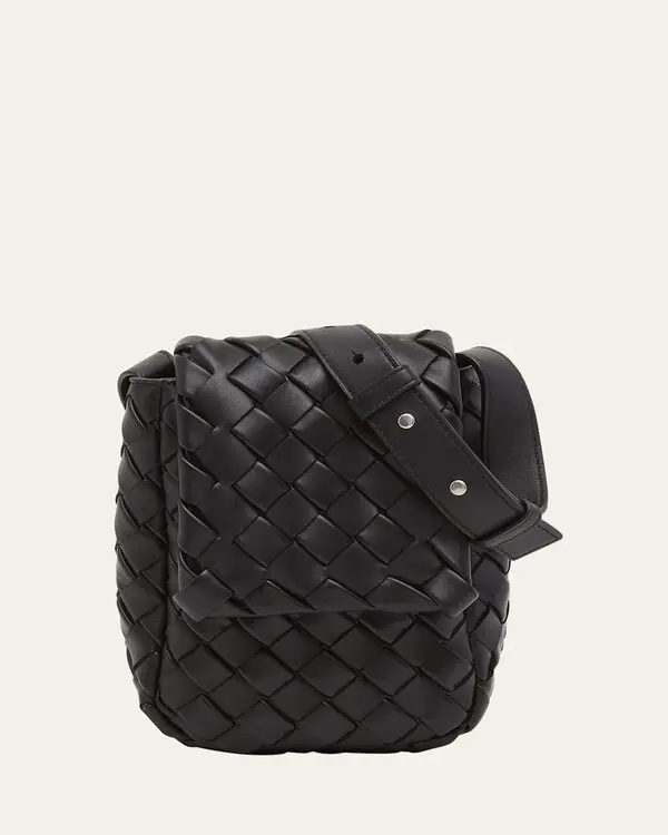 Bottega Veneta Padded Intrecciato Leather Crossbody Bag - Black-silver