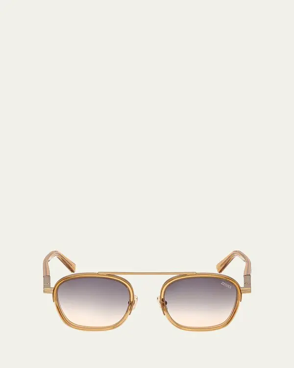 Zegna Orizzonte I Geometric Sunglasses - Shiny Trasparent Amber