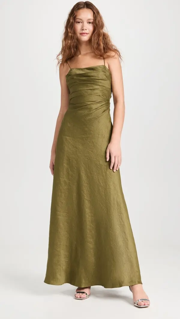 Aje Clarice Draped Maxi Dress In Deep Olive - 75% Off | Editorialist