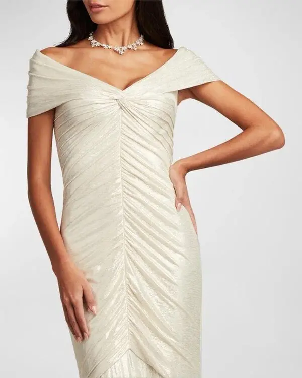 Tadashi Shoji Ruched Off-the-shoulder Gown - Ivory