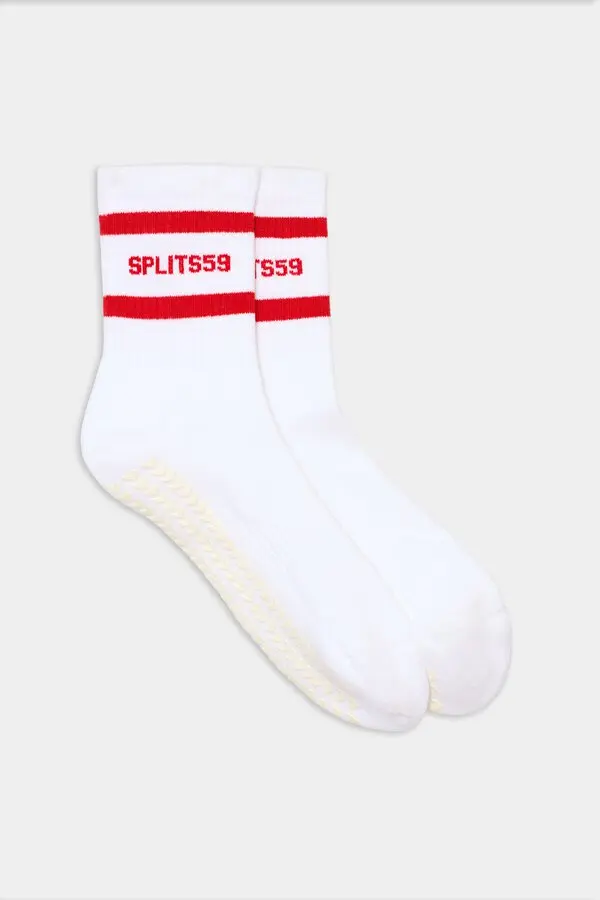 Splits59 Logo Stripe Ankle Socks - White/lotus Red